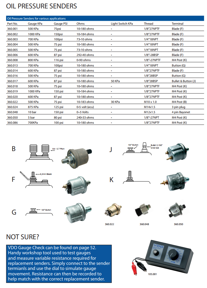 Senders & Switches Oil Pressure Senders